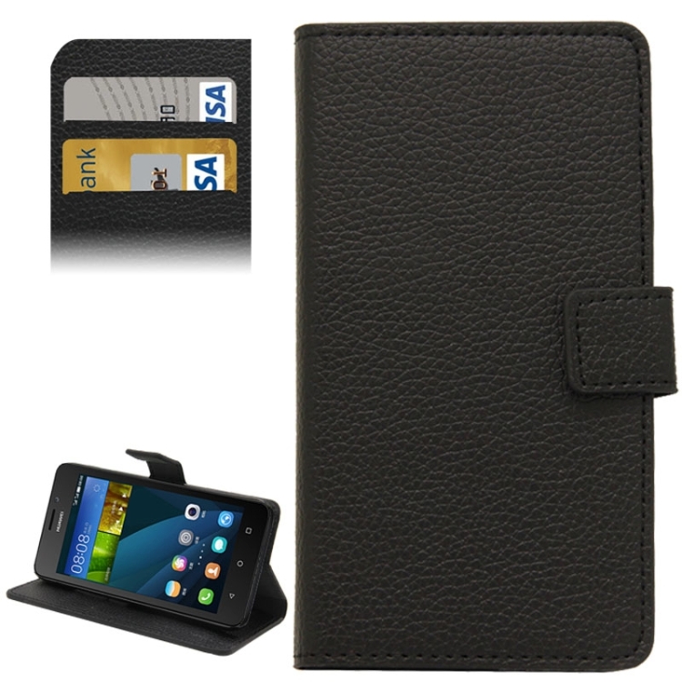 Litchi Texture Magnetic Snap Flip Leather Case with Holder & Card Slots ...