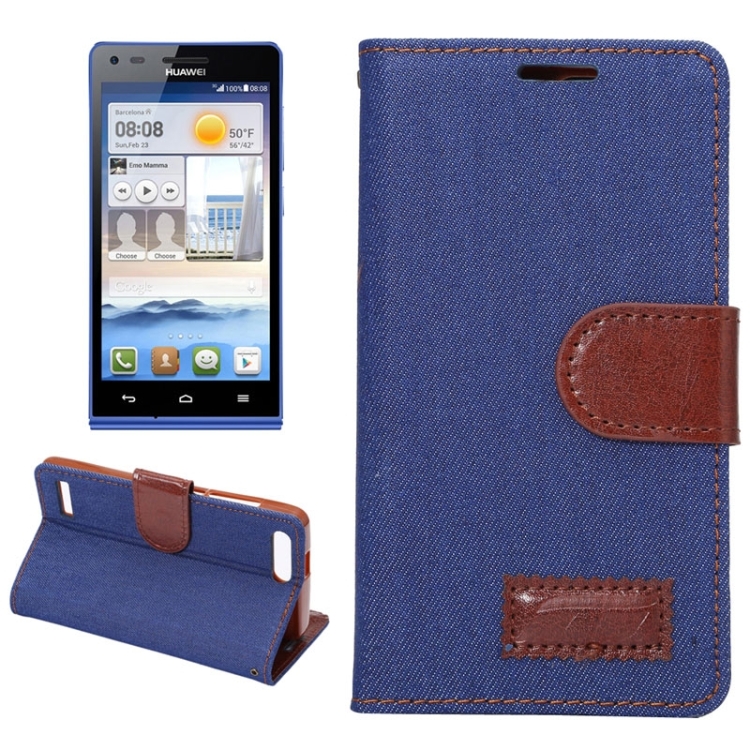 Denim Texture Leather Case with Holder and Card Slots for Huawei Ascend ...