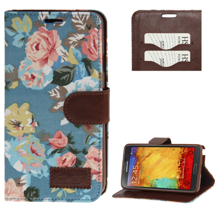 Denim Texture Peony Pattern Horizontal Flip Leather Case with Holder ...