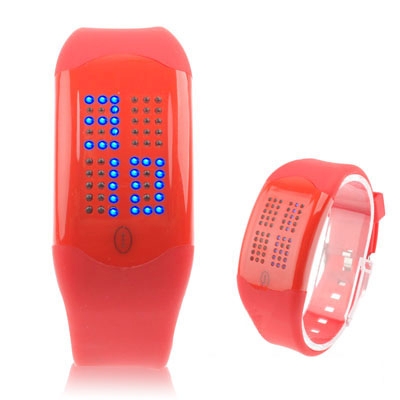 Blue LED Light Touch Button Watch with Silicon Watchband(Red)