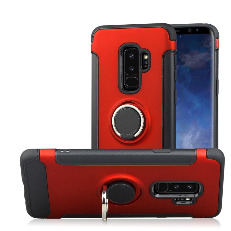 Galaxy S9 + TPU + PC 용 충격 방지 보호용 백 케이스 (회전식 링 홀더 포함) (빨간색)