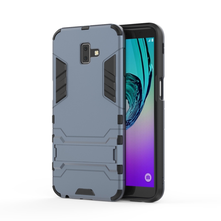 Shockproof PC + TPU Case for Galaxy J6+, with Holder(Navy Blue)