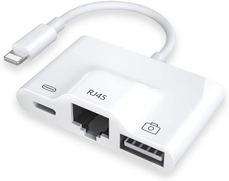 ZS-KL21822 3 in 1 8 Pin to RJ45 Ethernet Port + 8 Pin Charging Port ...
