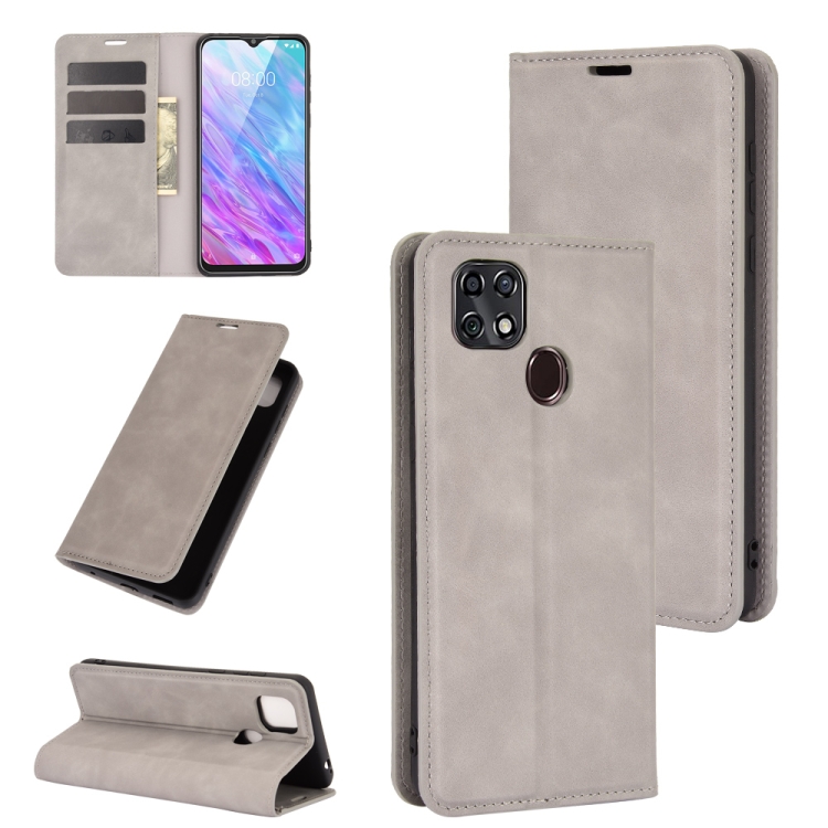 For ZTE Blade V40 Pro Retro-skin Magnetic Suction Leather Phone Case(Grey)