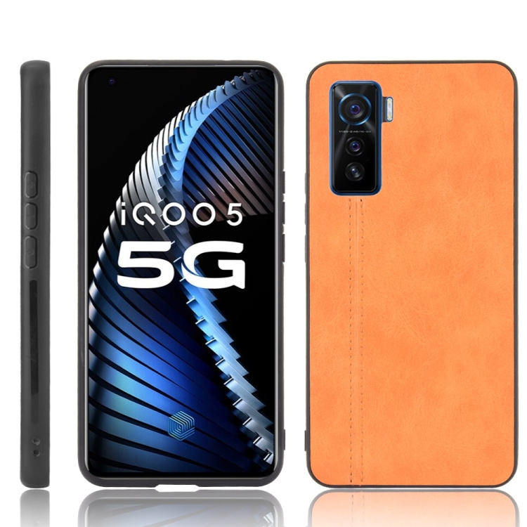 สำหรับ Vivo iQOO 5 5G กันกระแทกจักรเย็บผ้าแบบหนังวัวผิว PC + เคส PU + TPU (สีส้ม)