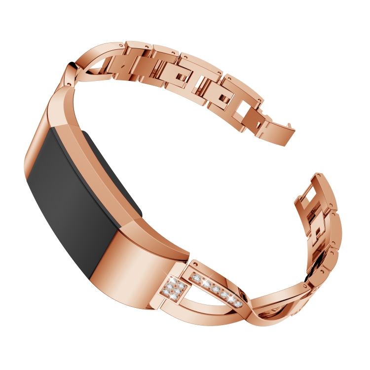 แถบนาฬิกาสแตนเลสสตีลสแตนเลสที่มีรูปทรงเพชร X สำหรับ Fitbit Charge 2 ...