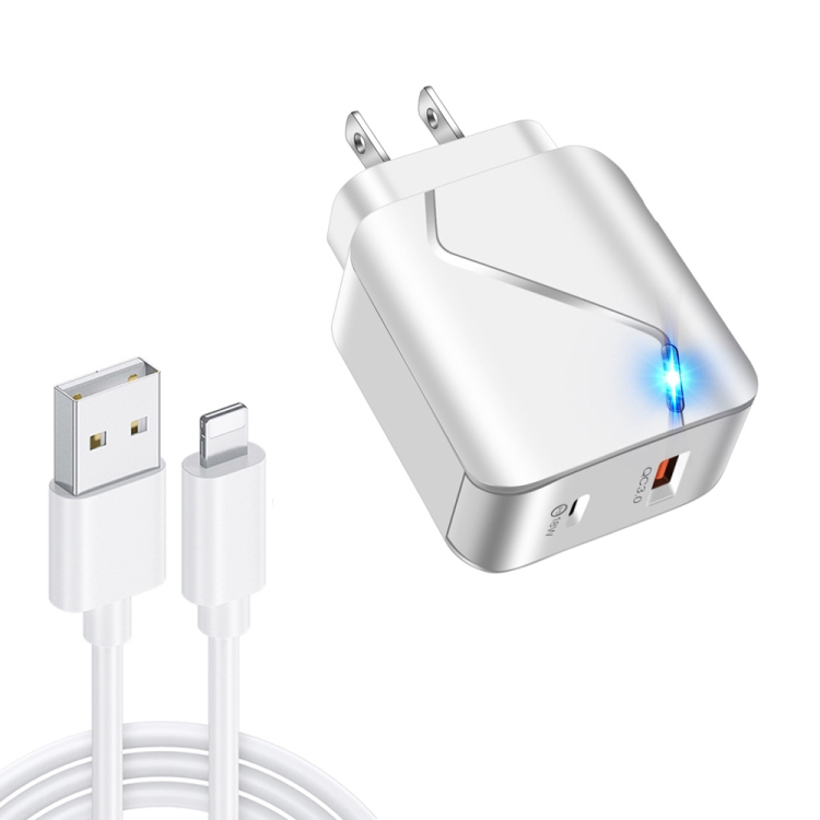 LZ-819A + C 18W QC3.0 USB + PD USB-C / Type-C 인터페이스 여행용 충전기 (표시 등 포함 ...