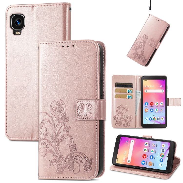 สำหรับ TCL A509DL / A3 สี่ใบเข็มกลัดหนังนูนโทรศัพท์กรณี (Rose Gold)
