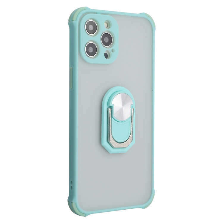 For iPhone 13 ENKAY TPU + Frosted PC Case with Holder(Light Green)