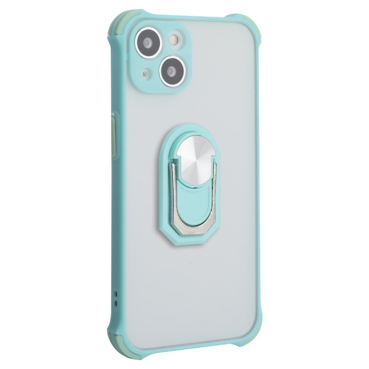 For iPhone 13 ENKAY TPU + Frosted PC Case with Holder(Light Green)