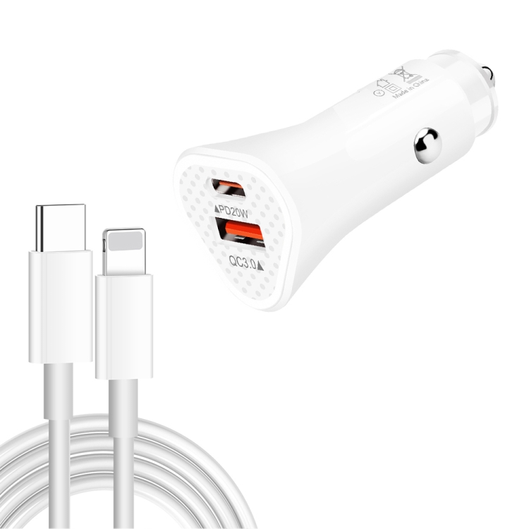 TE-P23 38W PD USB-C / TYPE-C + QC30 USB Triangle Car Charger + USB-C ...