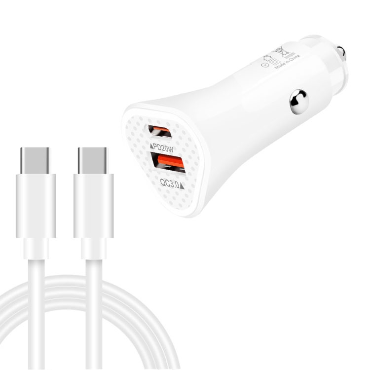TE-P23 38W PD USB-C / TYPE-C + QC30 USB Triangle Car Charger + USB-C ...
