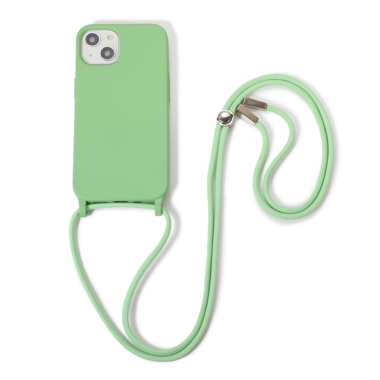 For iPhone 13 Crossbody Lanyard Elastic Silicone Phone Case(Matcha Green)