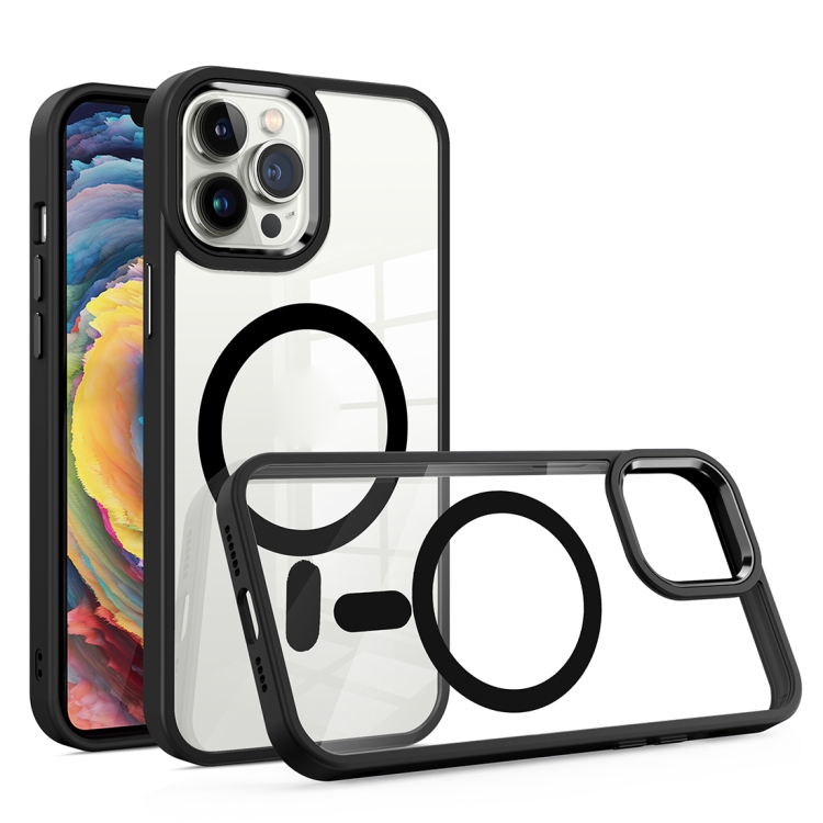 For iPhone 13 Gold Shield Clear TPU MagSafe Phone Case(Black)