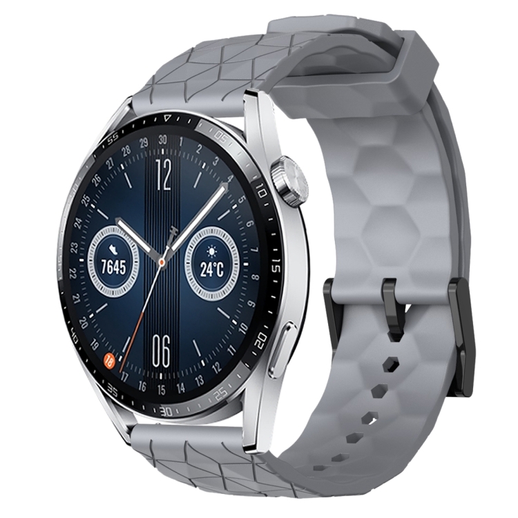 สำหรับ Huawei Watch GT3 42mm 20mm รูปแบบฟุตบอลสีทึบสายนาฬิกาซิลิโคน (สีเทา)