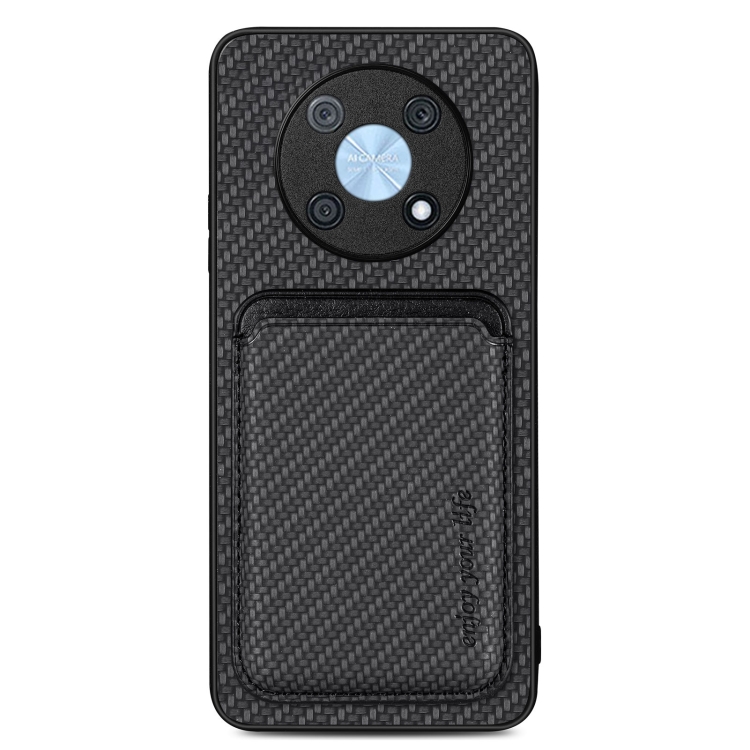 For Huawei Nova Y90 Carbon Fiber Leather Card Magsafe Case(Black)