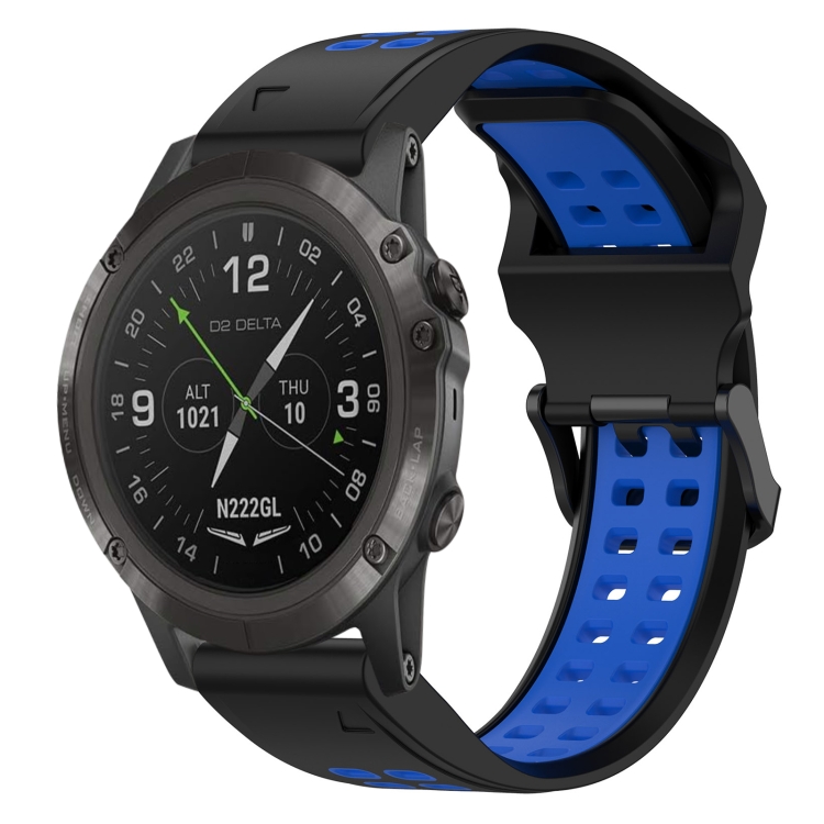 Garmin D2 Delta PX 26mm 2색 리버스 버클 실리콘 시계 밴드용(검은색 + 파란색)
