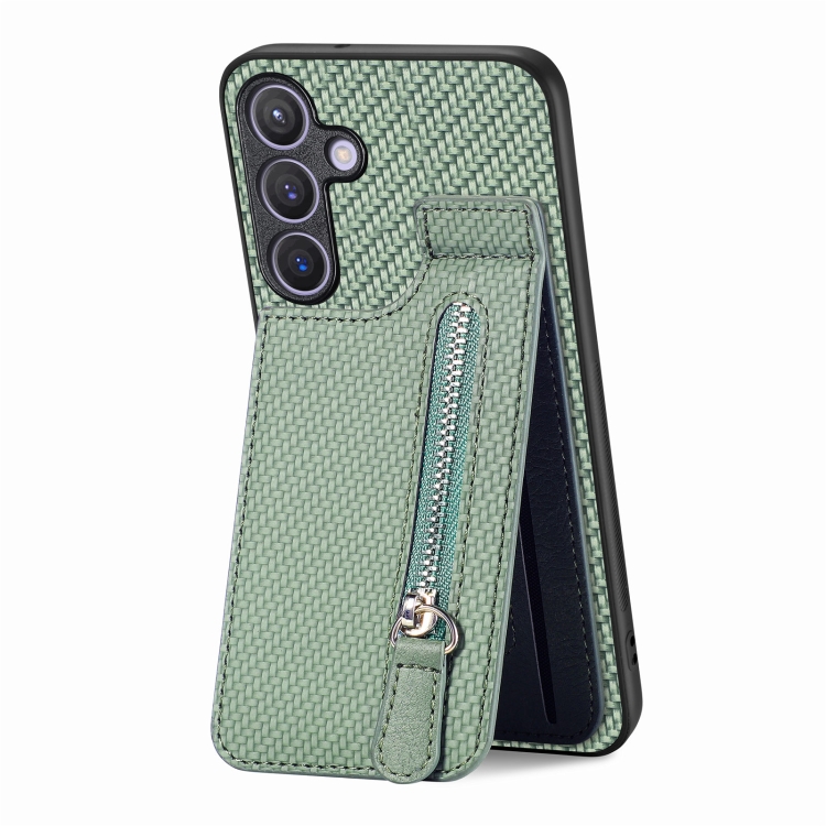 For Samsung Galaxy S24+ 5G Carbon Fiber Vertical Flip Zipper Phone Case ...