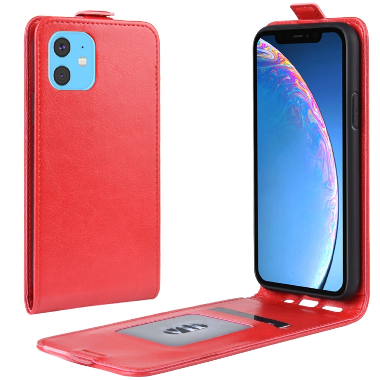 สำหรับ iPhone 11 Crazy Horse เคสหนังพลิกแนวตั้ง (สีแดง)
