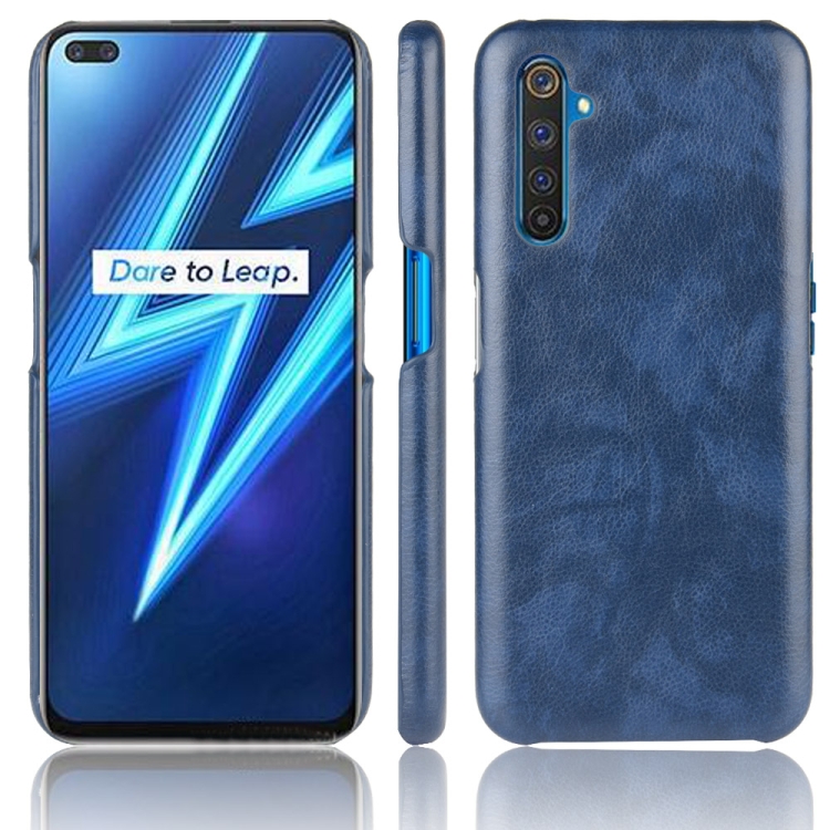 สำหรับ OPPO Realme 6 Pro เนื้อลิ้นจี่กันกระแทก PC + เคส PU (สีน้ำเงิน)