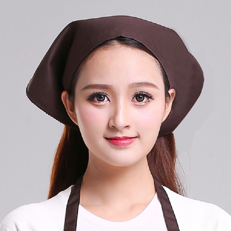 웨이터 남성과 여성 주방 작업 터번 모자 삼각형 스카프 요리사 모자 크기 조정 가능 브라운 끈적 버클