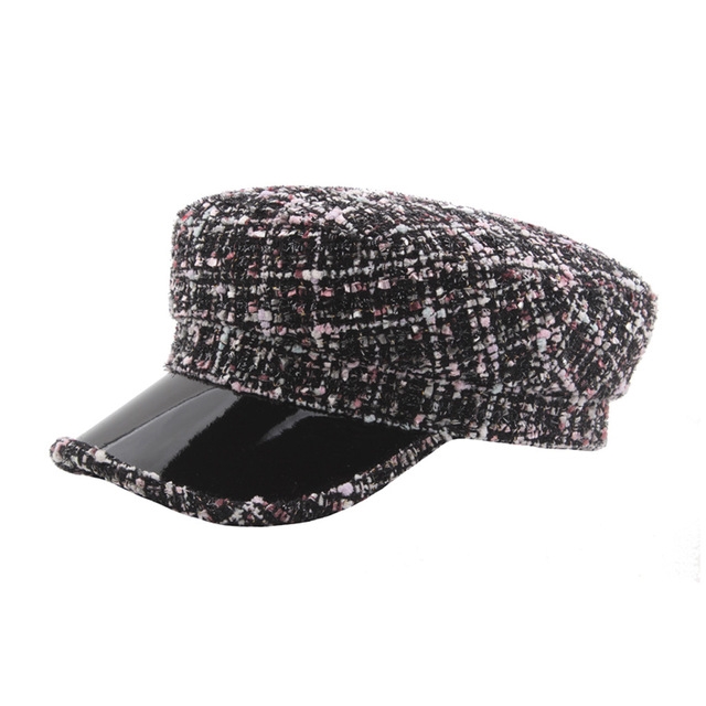 Multicolor Bright Silk Flat-Top Brim Navy Cap (สีดำ)