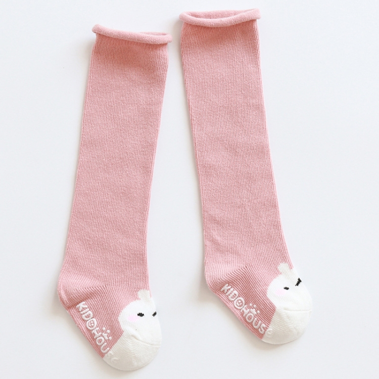 가을과 겨울 아기 허벅지 양말 컬링 느슨한 입 어린이 만화 미끄럼 방지 유아 양말 크기 M 분홍색 토끼