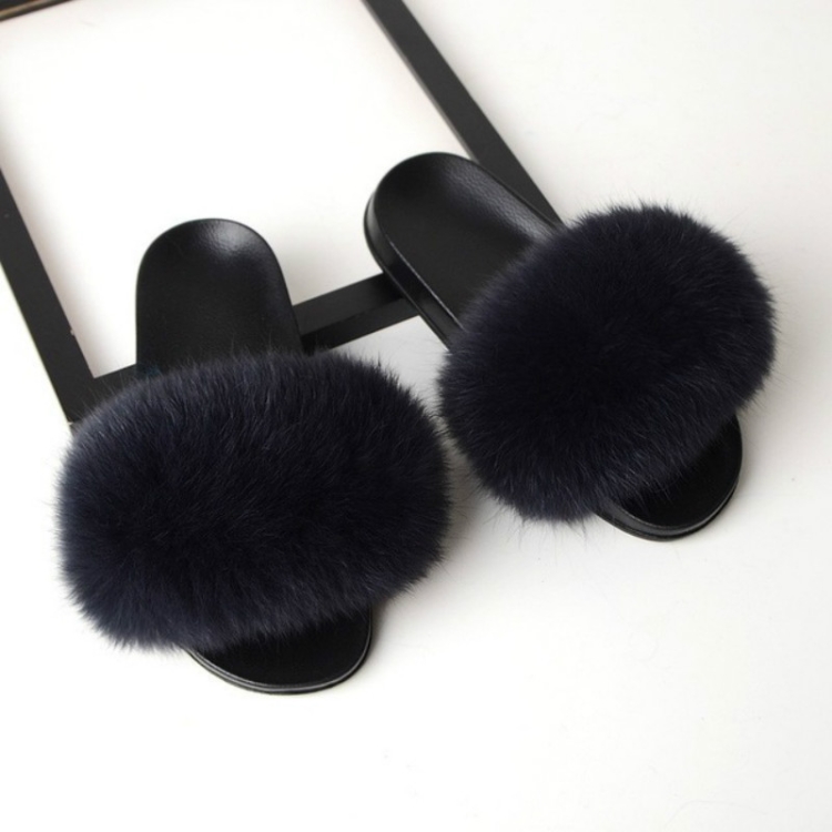 Fox Fur Slippers Flip-flops รองเท้าแตะขนแบนกันลื่นสำหรับผู้หญิงขนาด ...
