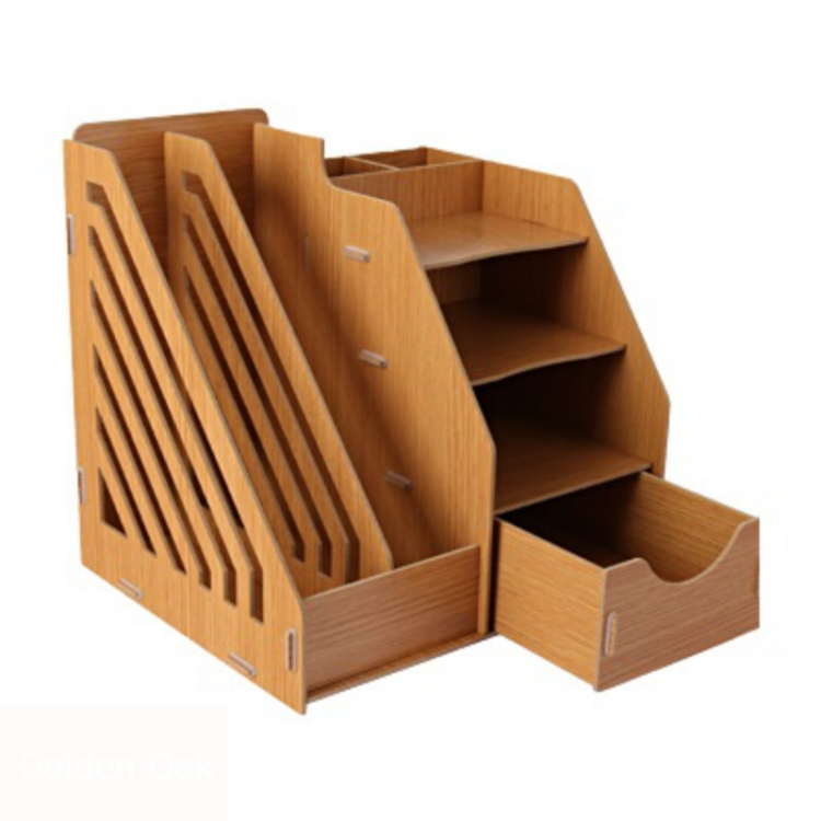Office Drawer A4 Folder Desktop Storage Box Rack(Gold Oak)