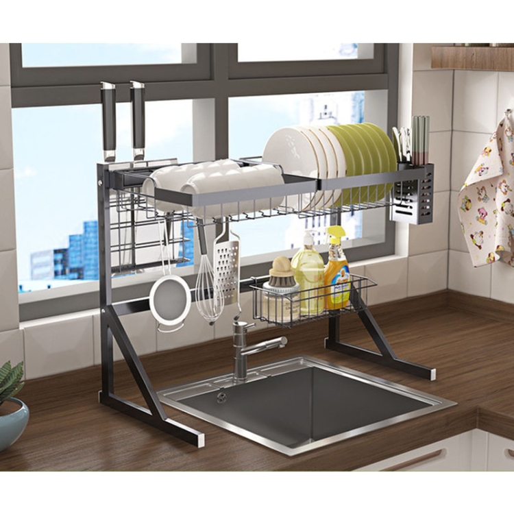 Stainless Steel Sink Drain Dish Rack Kitchen Storage Supplies （Black ...