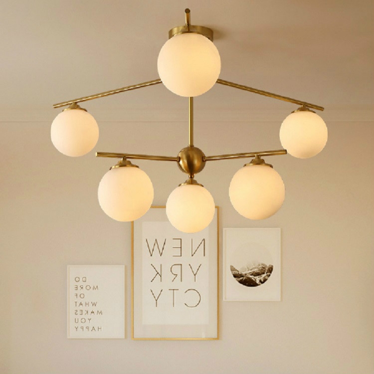 6 Heads Modern Creative Milk Glass Round Ball Ceiling Lamp with 5W Warm ...