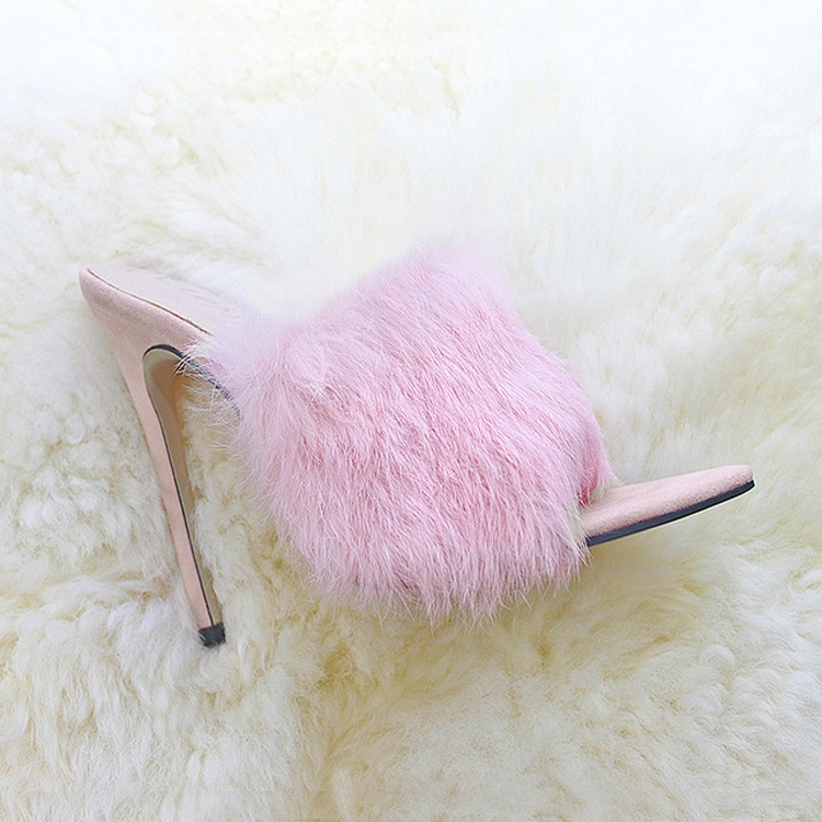 Rabbit Fur High Heel Sandals Party Women Shoes, Size:41(Pink)