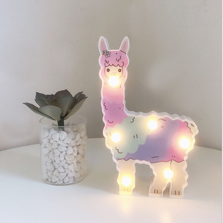 โคมไฟ LED ทาสี Alpaca Night Light ห้องตกแต่งวันหยุดวางตัวสไตล์แสง (สีชมพู)