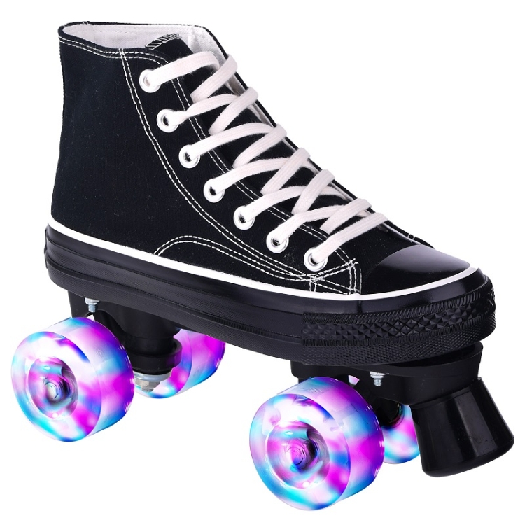 Flash Roller Skates Four-Wheel Double-Row Canvas Roller Skates, Size:33 ...