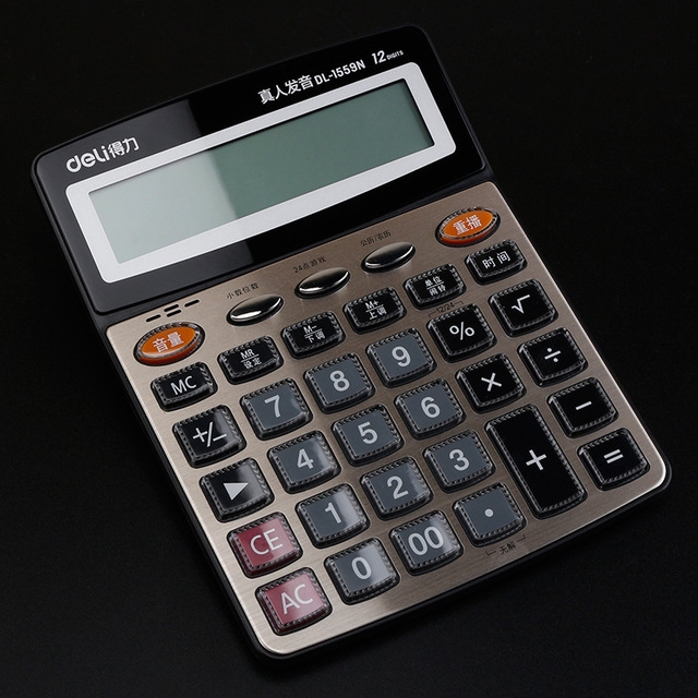 Deli 1559N Live Voice Calculator Multifunctional Office Finance 12-bit ...