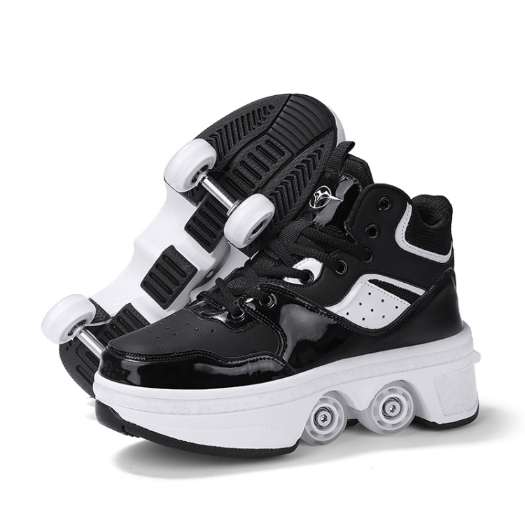 DF06 Walking Shoes Four-wheel Retractable Roller Skates, Size:33(Black)