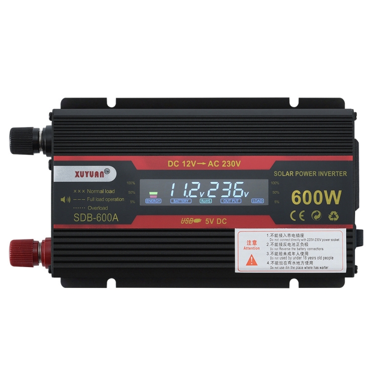 XUYUAN 600W Car Inverter LCD Display Converter, Specification: 12V to 220V