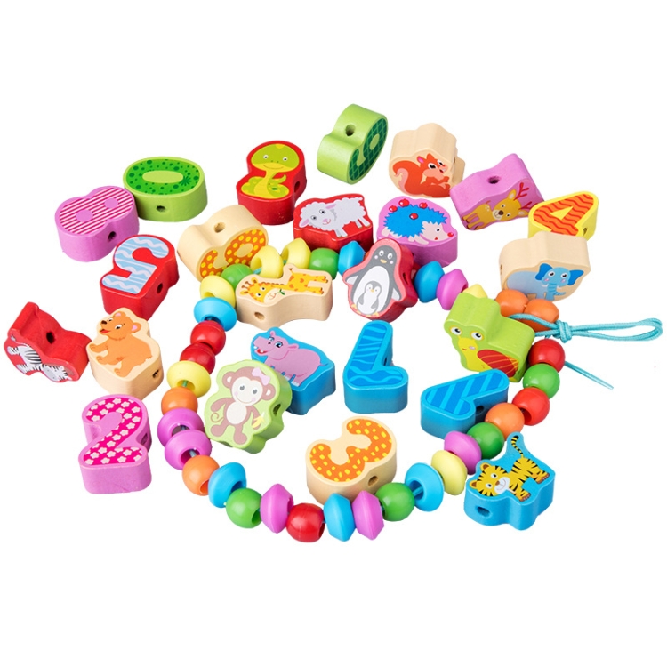 60 PCS / Set Number+Animal Children Stringing Threading Toys Early ...