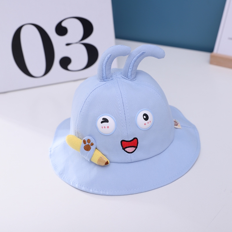 C0414 만화 작은 개미 모양 아기 냄비 모자 어부 모자 넓은 테두리 아기 태양 모자 크기 약 48cm 파란색