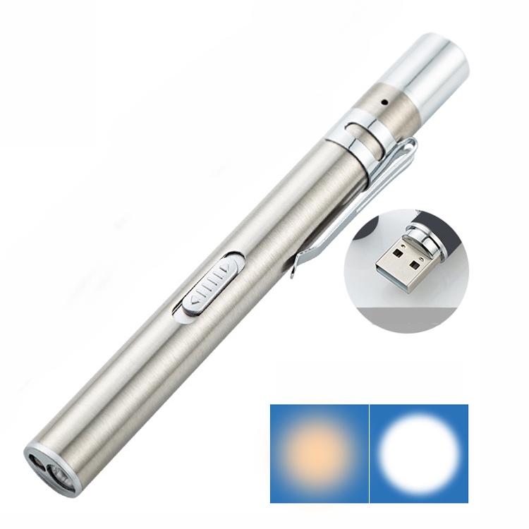 Flashlight Pupil Pen Light Yellow White Dual Light Source Dental Light ...