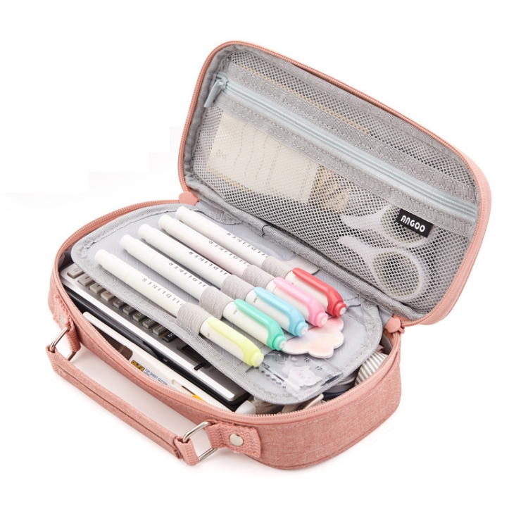 Angoo แบบพกพาความจุขนาดใหญ่กระเป๋าเครื่องเขียนมัลติฟังก์ชั่สองชั้นผ้าใบ ...