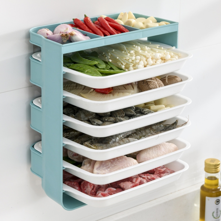 XW-PC001 ครัวเรือน Multi-Layer-Free จานด้านข้างครัวผนังชั้นวางผนังสี: ปานกลาง 6 ชั้น (สีฟ้า)