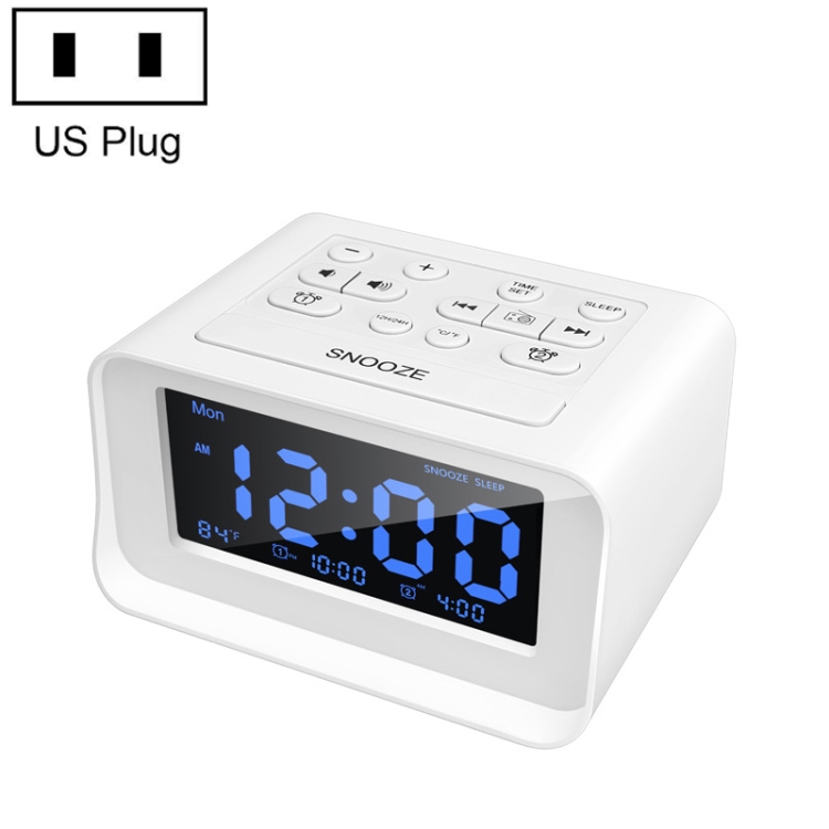 Usb 충전 포트 시계 라디오 온도 전자 플랫폼 시계와 Led 디지털 침실 알람 시계 사양 미국 플러그 흰색