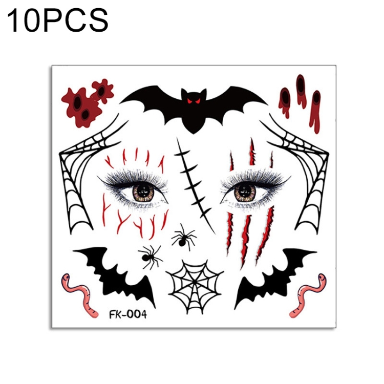 10 Pcs 물 전송 스티커 어린이 만화 할로윈 재미 있은 문신 스티커 공포 장식 얼굴 스티커 Fk 004