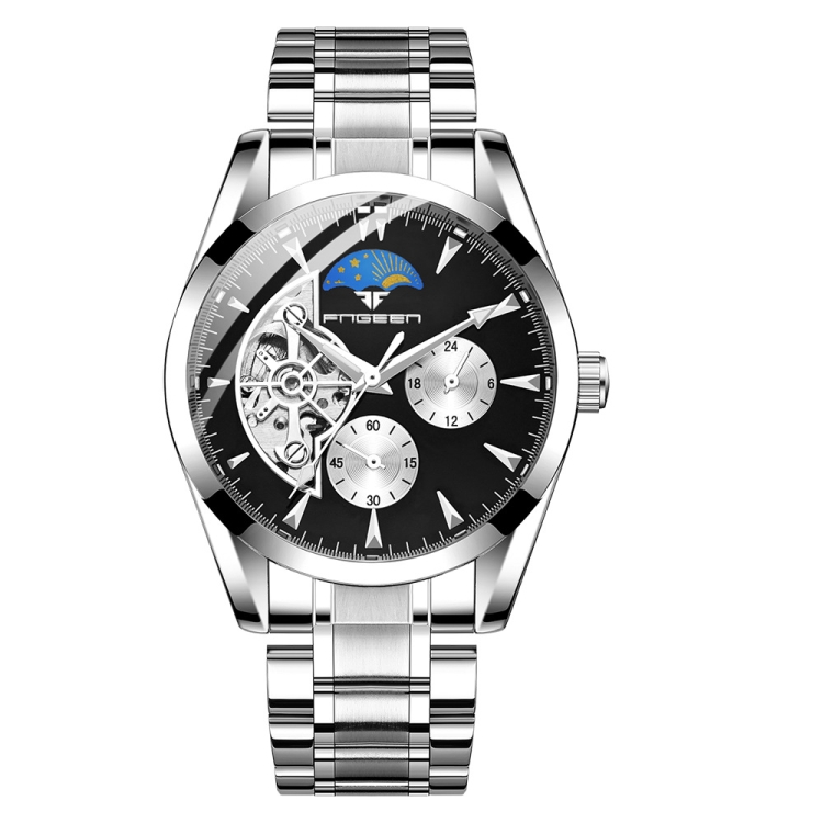 FNGEEN 8832-1 Six-hand Skeleton Automatic Mechanical Watch(White Steel ...