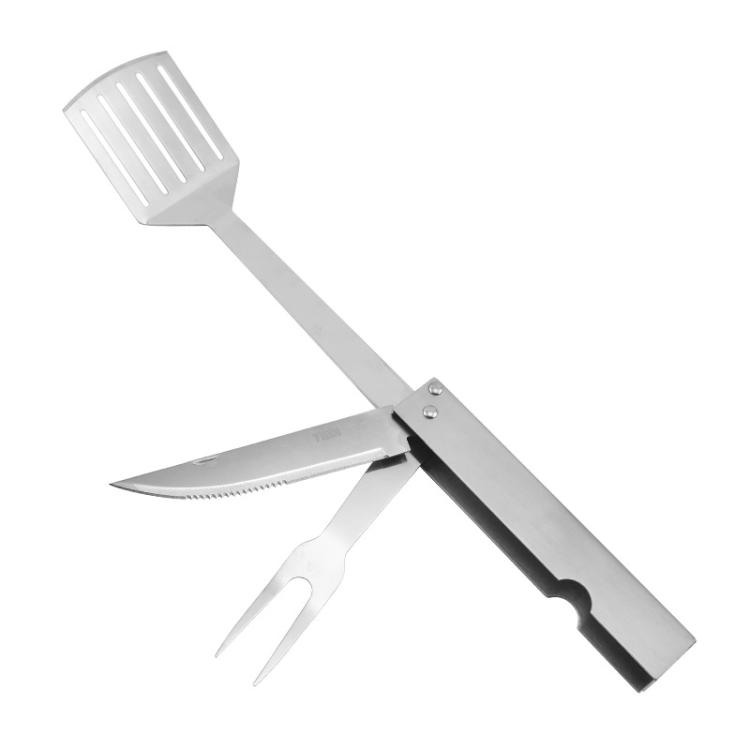 3 In 1 Stainless Steel Frying Tongs Knife Fork Foldable Portable BBQ ...