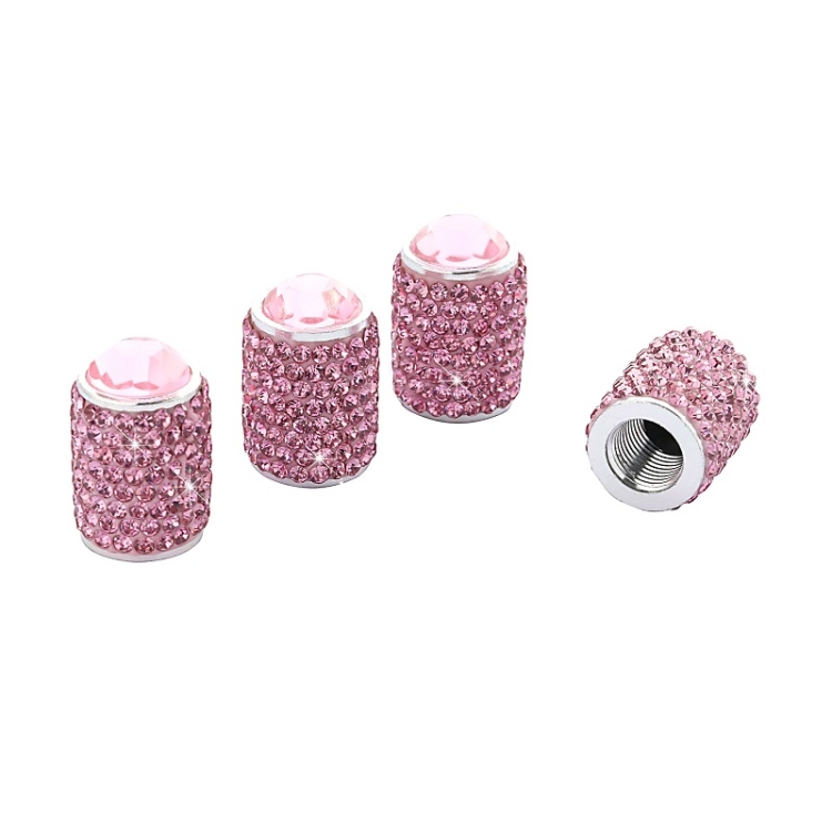 Car Tyre Aluminium Full Diamond Valve Cap With Seal(Pink)