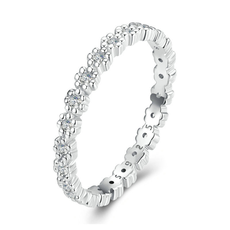 BSR346 เงินสเตอร์ลิงรูปทรงเรขาคณิต S925 พวงหรีดขนาดเล็กแหวนเซอร์โคเนียมชุบทองคำขาว (No.8)