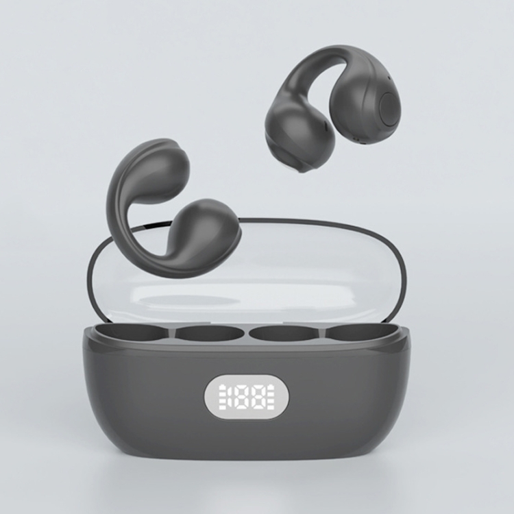 AIR8 หูคลิปพร้อมจอแสดงผลดิจิตอลช่องชาร์จหูฟังบลูทู ธ ไร้สาย (สีดำ)