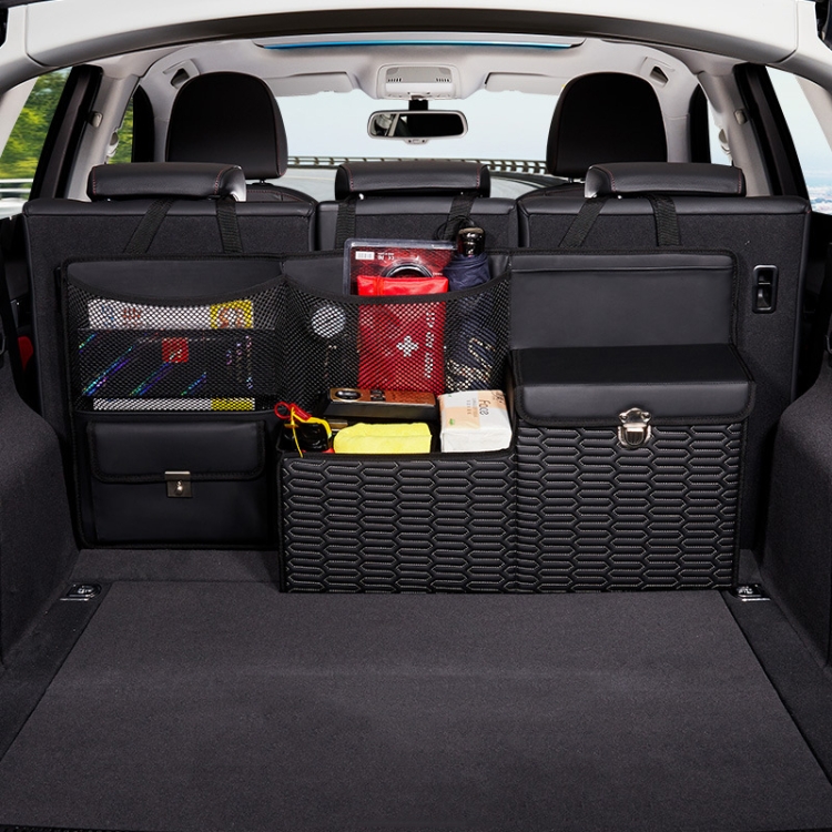 Car Multi-function Leather Trunk Foldable Storage Box(Black)
